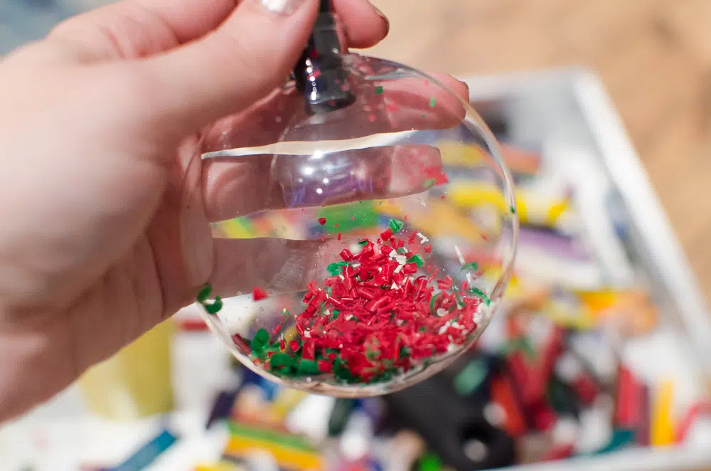 DIY Speckled Crayon Shaving Christmas Ornaments | AllMomDoes