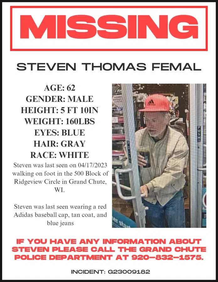 Grand Chute Police looking for information on a missing man | WHBY