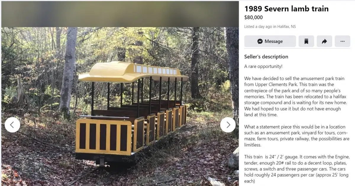 The Upper Clements Park train is for sale…..on Facebook Marketplace ...