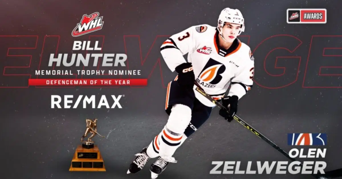 Blazers’ Olen Zellweger looking to repeat as WHL Defenceman of the Year ...