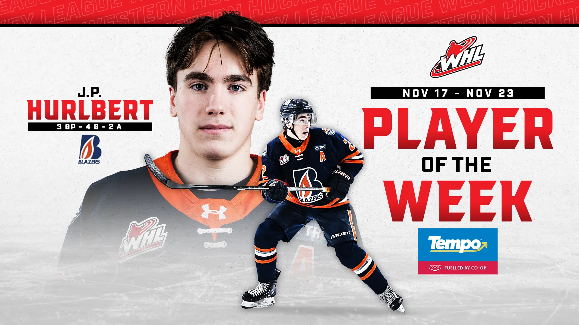 Hurlbert leads Blazers with another WHL Player of the Week award | Radio NL - Kamloops News