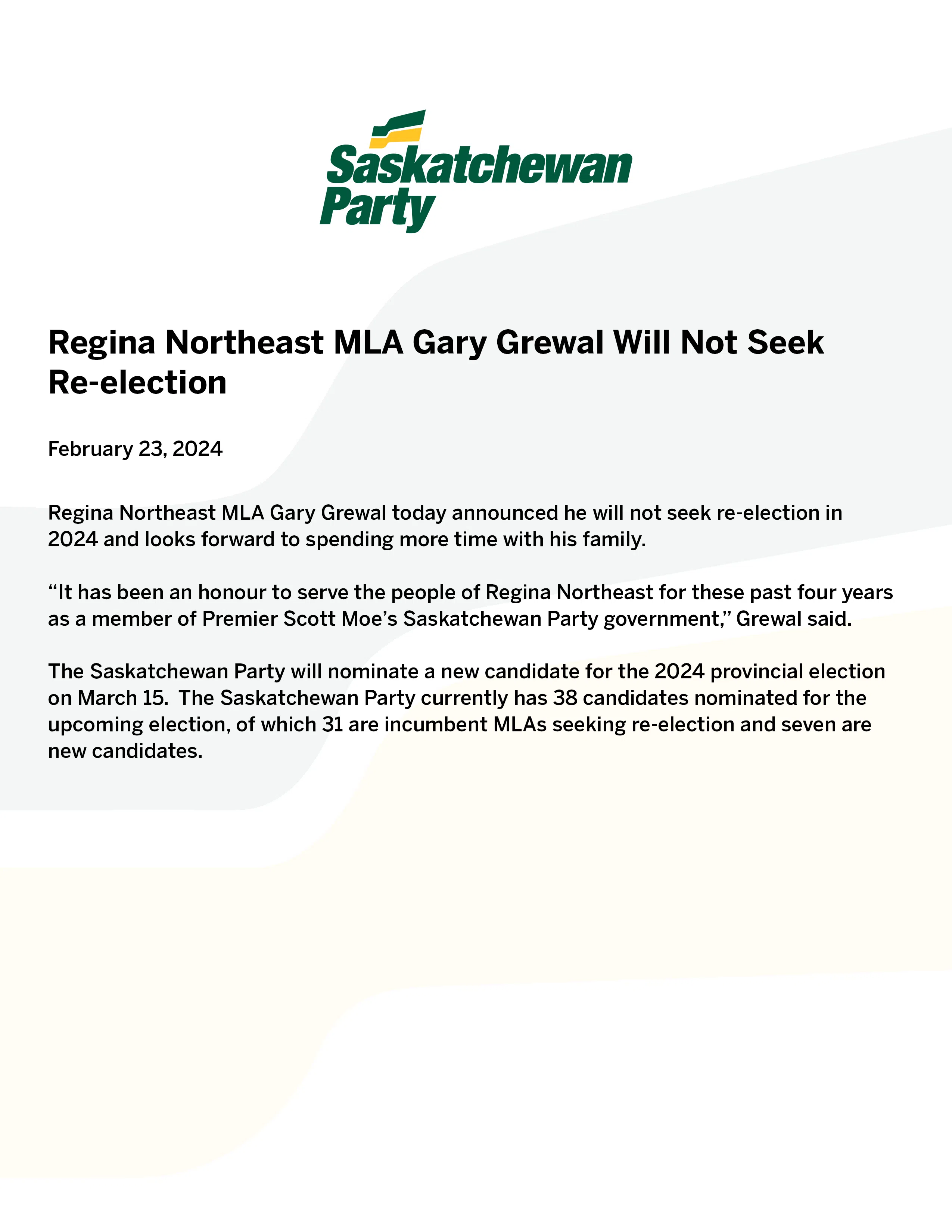 Sask Party MLA not seeking re-election | Country 600 CJWW