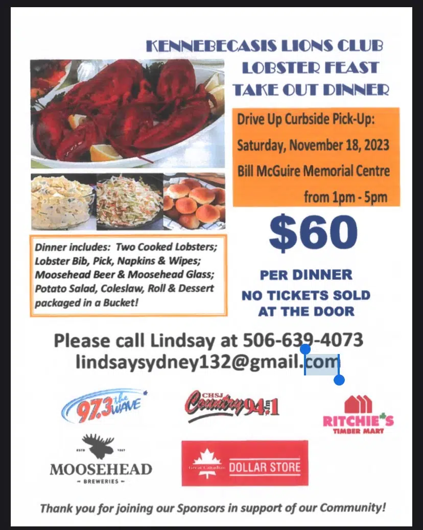 Kennebecasis Lions Club Take Out Lobster Feast | Country 94