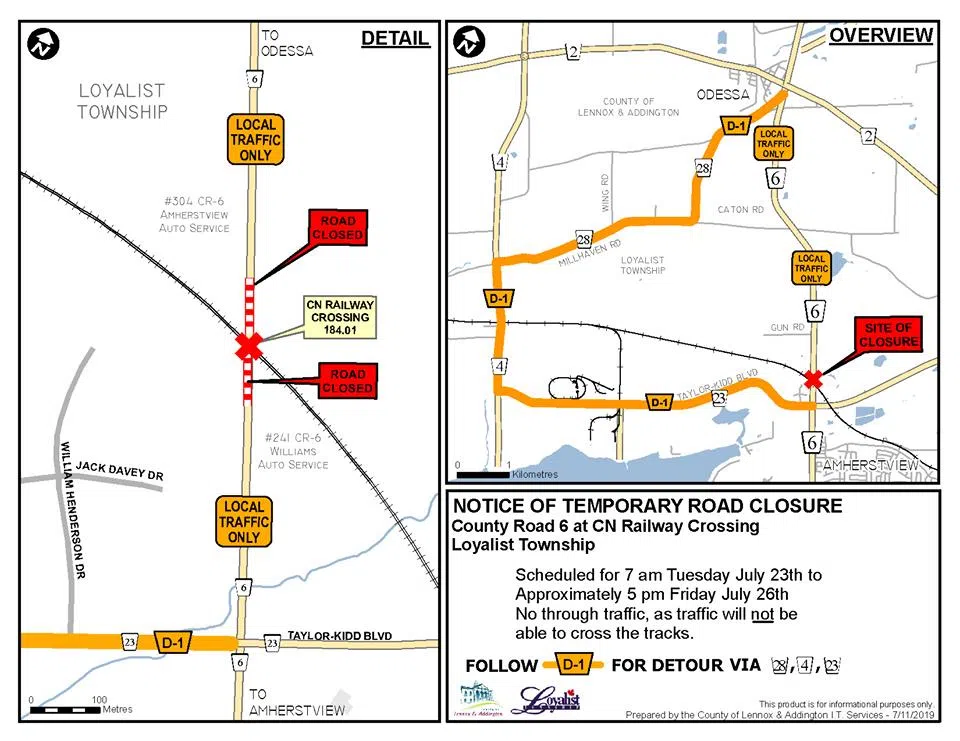 County Road 6 Road Closure For Rail Crossing Repairs | Napanee Today