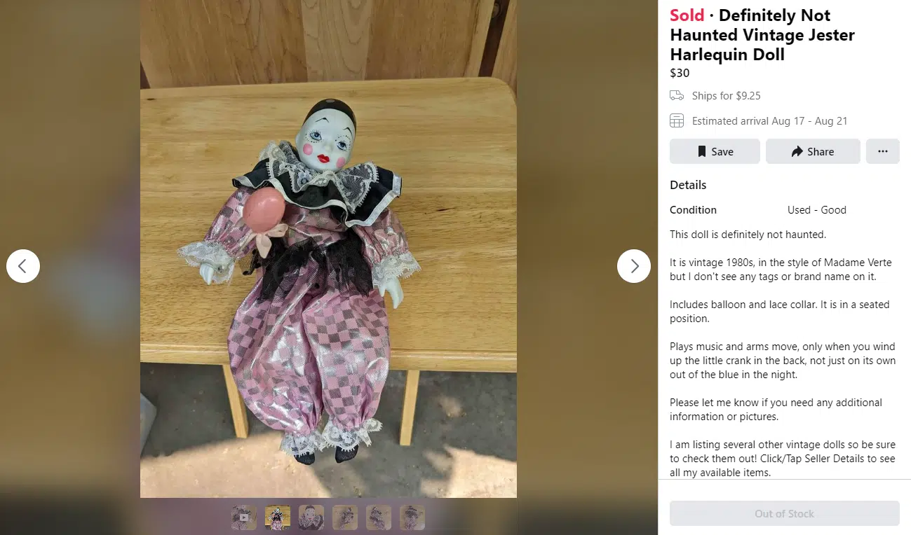 Woman Selling ‘Definitely Not Haunted’ Doll on Facebook Marketplace ...
