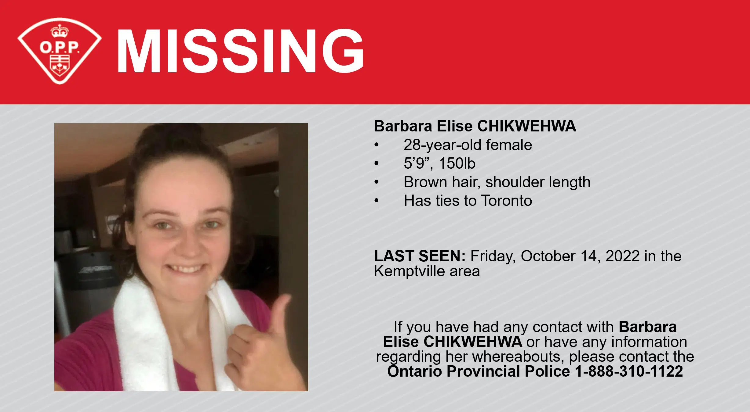 OPP looking for missing woman last seen in Kemptville | Lanarkleedstoday.ca