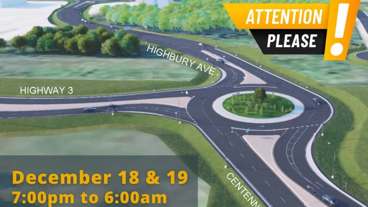 Installation of overhead signs to close roundabout at Hwy 3, Centennial ...