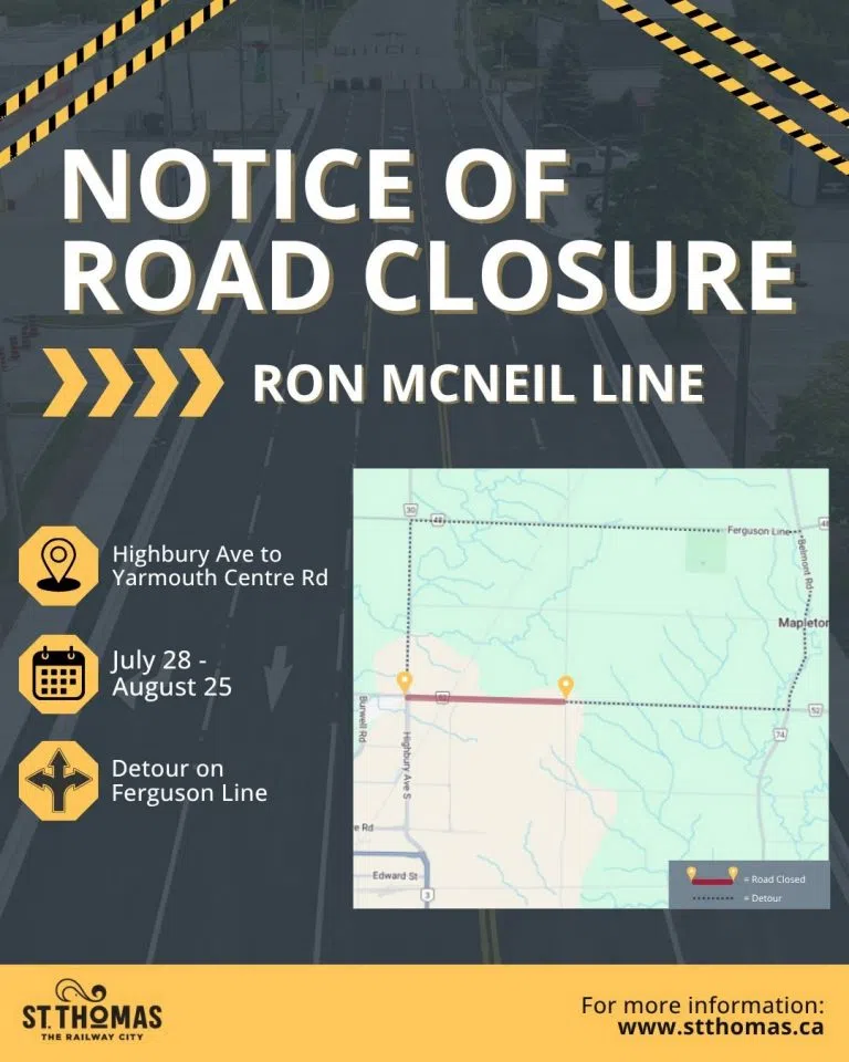 Ron McNeil Line to close for roundabout construction July 28th | 94.1 ...
