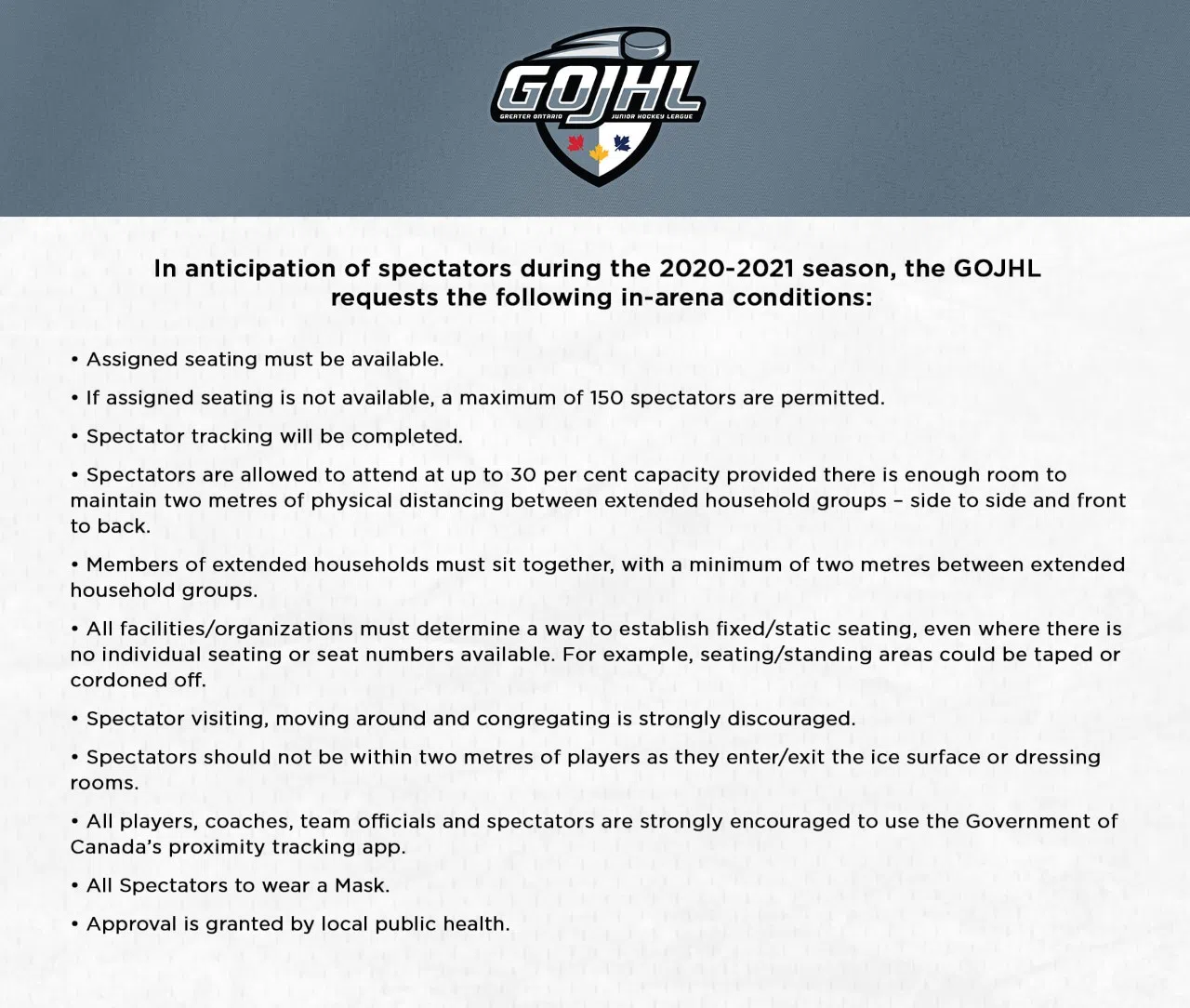 GOJHL Return to Play Regarding Fans Announced | 105.7 Strathroy Today