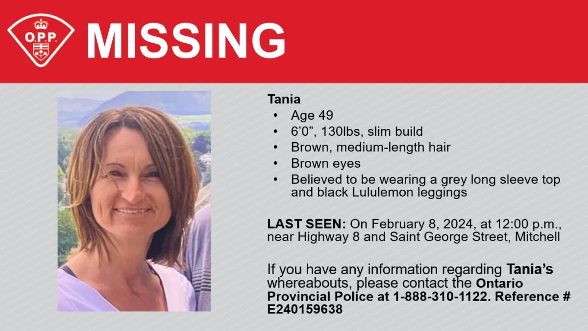 UPDATE – OPP confirm that missing Mitchell woman has been located ...