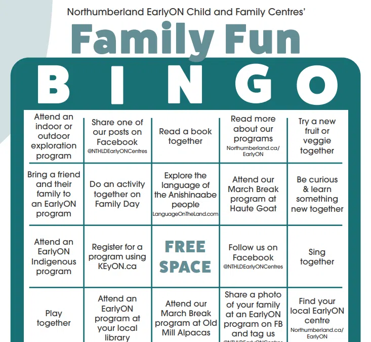 Get ready, EarlyON’s Family Bingo fun is returning | Brighton Today.ca