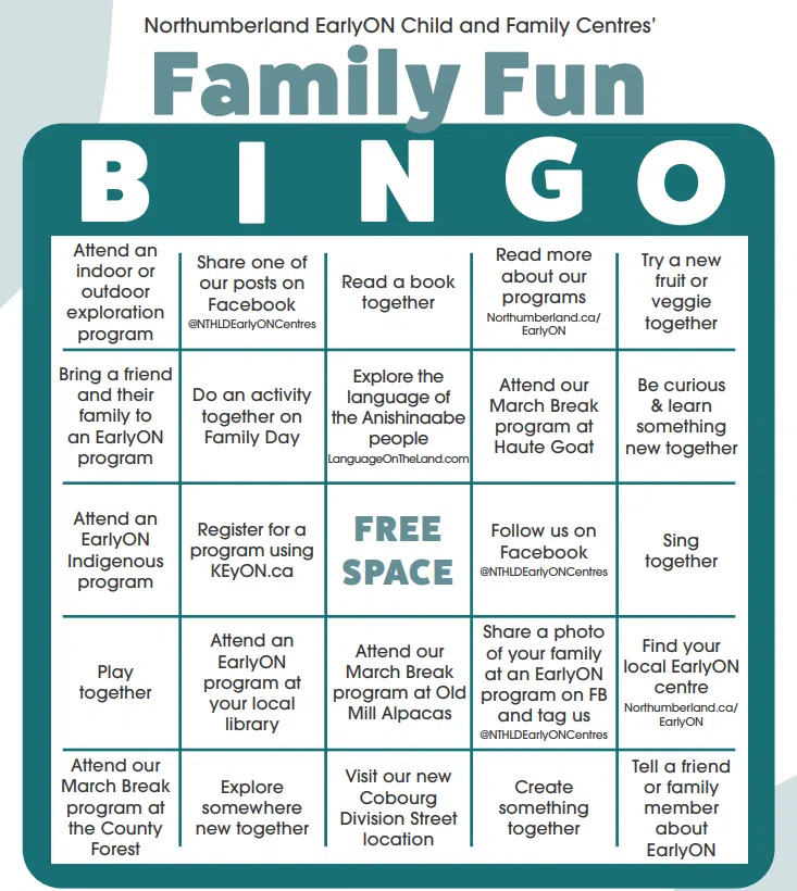 Get ready, EarlyON’s Family Bingo fun is returning | Brighton Today.ca