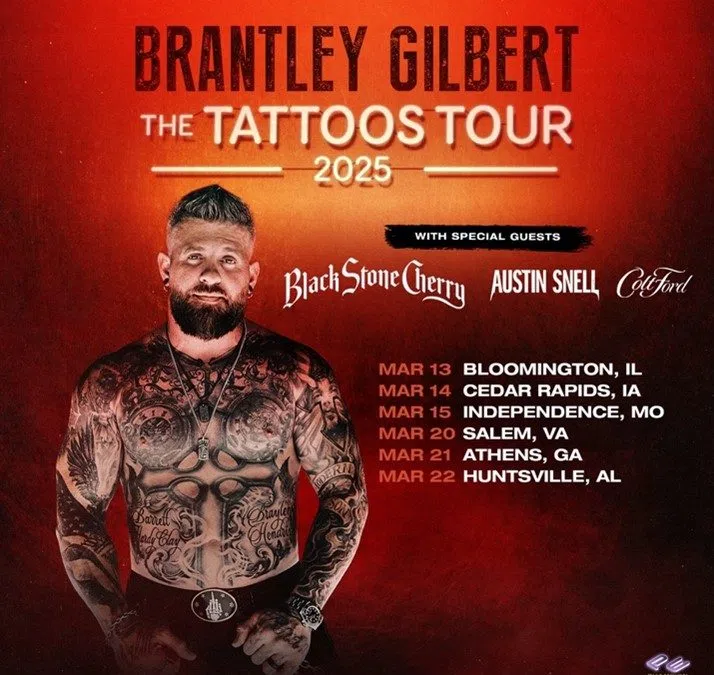 Brantley Gilbert’s The Tattoos Tour 2025 Coming to Bloomington | www ...