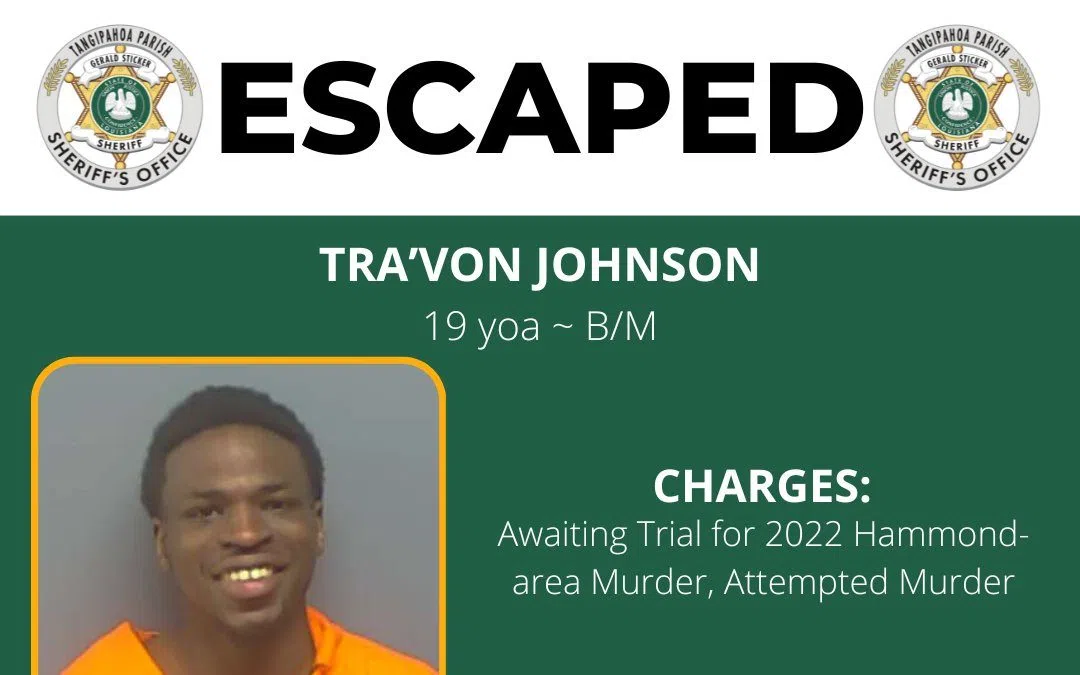 A Tangipahoa Parish inmate suspected of murder flees the jail for a ...