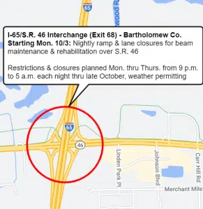 S.R. 46/I-65 nightly ramp, lane closures start Monday | Local News Digital