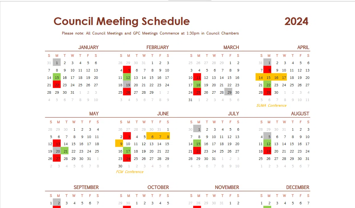 2024 Council, GPC meeting schedule | New Country 95.9 - Lloydminster