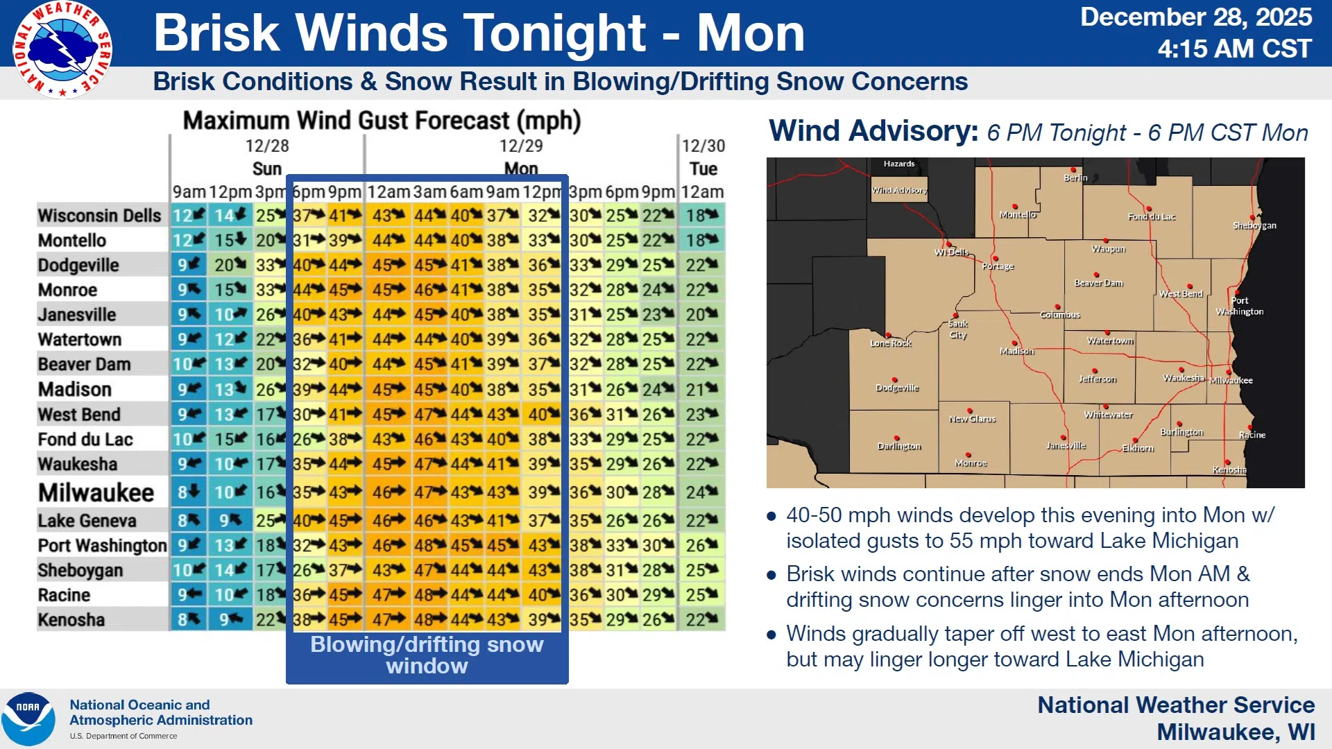 Winter Weather, Wind Advisories Begins at 6 PM, Storm Warning to the ...