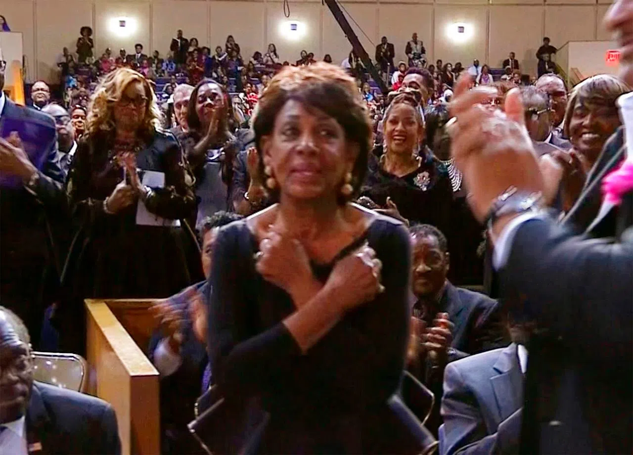 Rep. Maxine Waters gives Wakanda salute at Franklin funeral ...