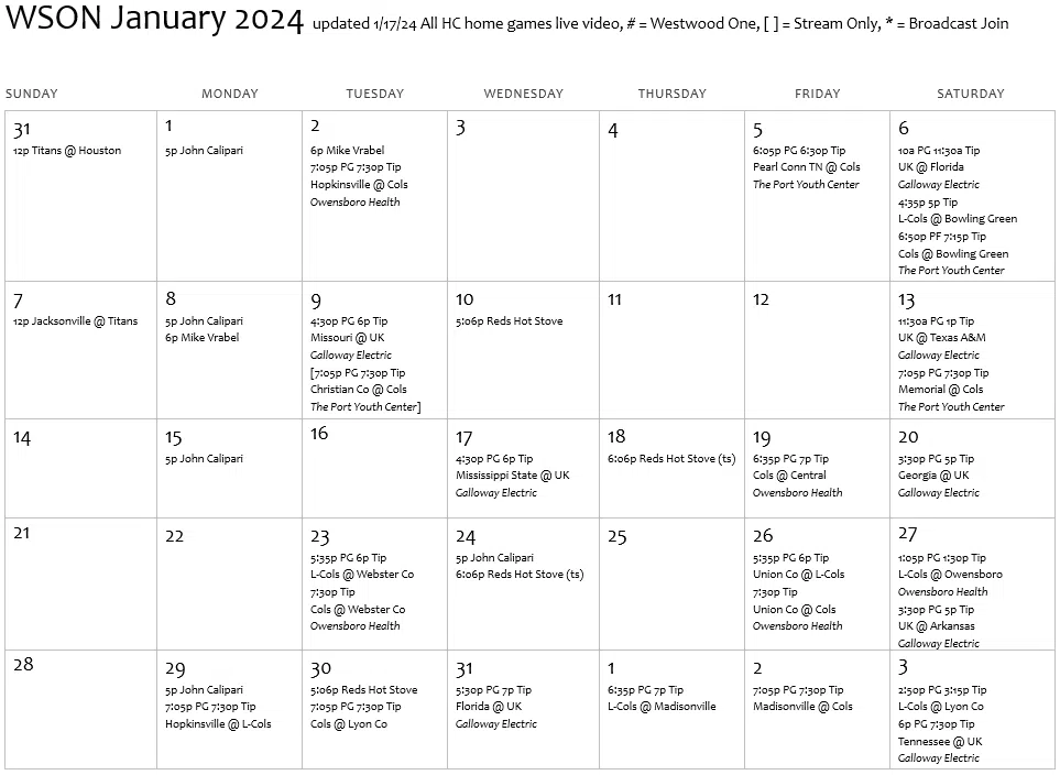 BROADCAST SCHEDULE | WSON AM & FM