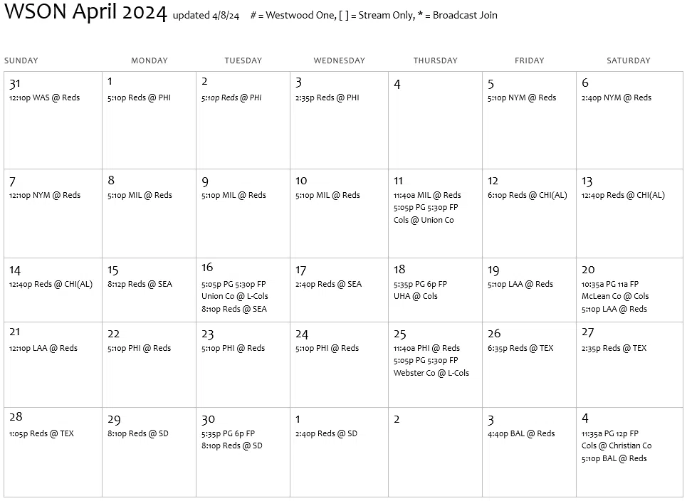 BROADCAST SCHEDULE | WSON AM & FM
