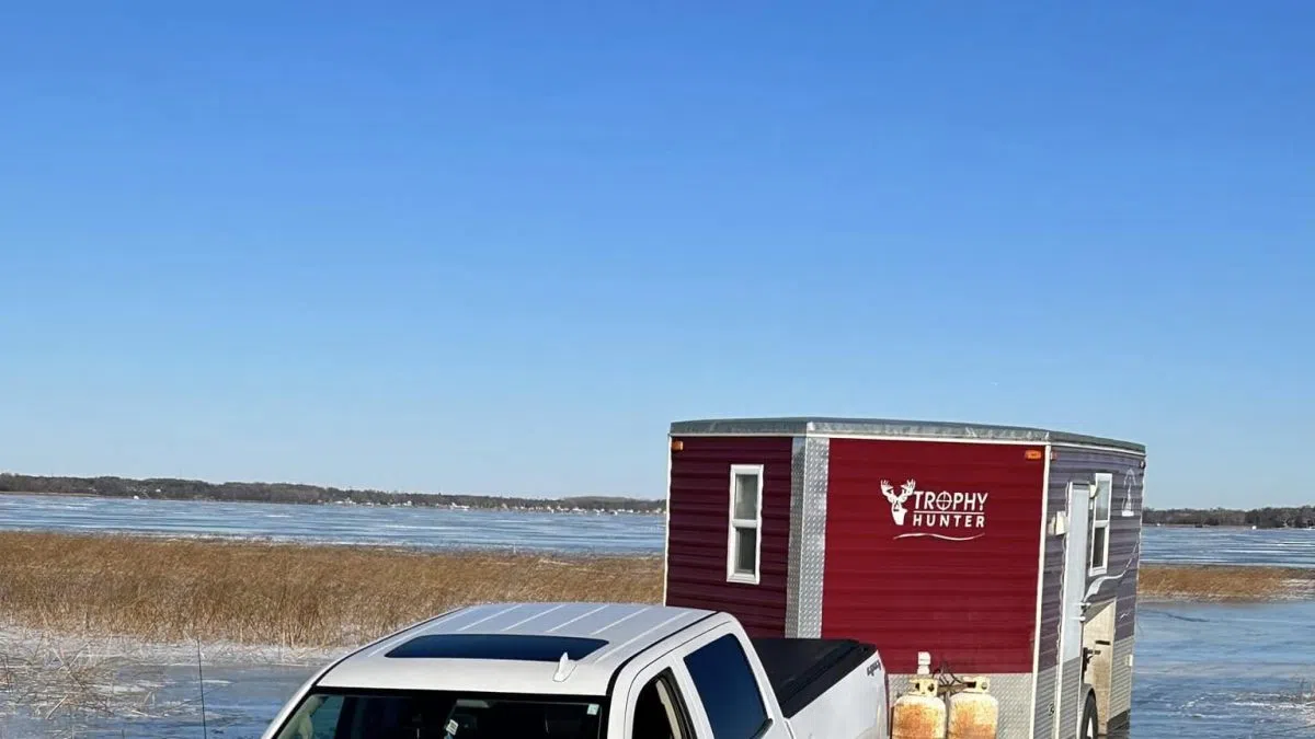 Man safe after pickup, ice house break through ice in central Minnesota ...