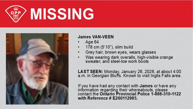 OPP Look For Man Reported Missing From Georgian Bluffs | Country 93