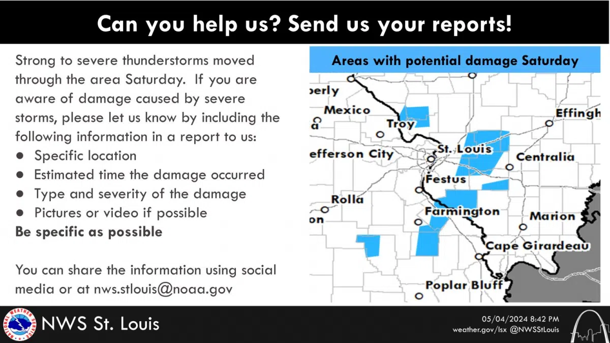 NWS looking for reports of any damage from Saturday evening’s strong to ...