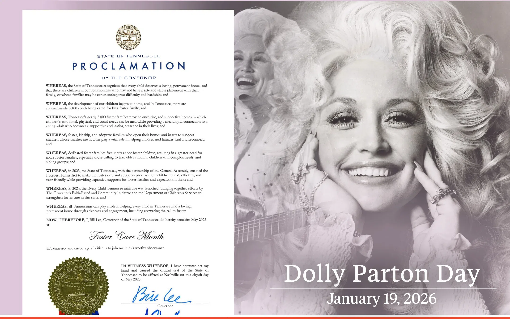 Gov. Lee Proclaims January 19, 2026 as “Dolly Parton Day” in Tennessee ...