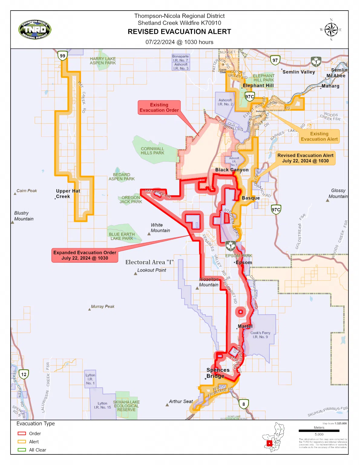 Shetland Creek fire approaches 20,000 ha; TNRD evacuation order ...