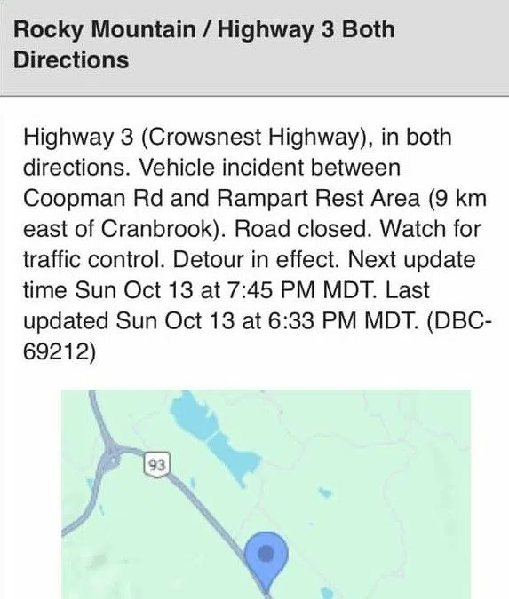 Hwy. 3 closed Sunday for motor vehicle incident | 102.9 Rewind Radio ...