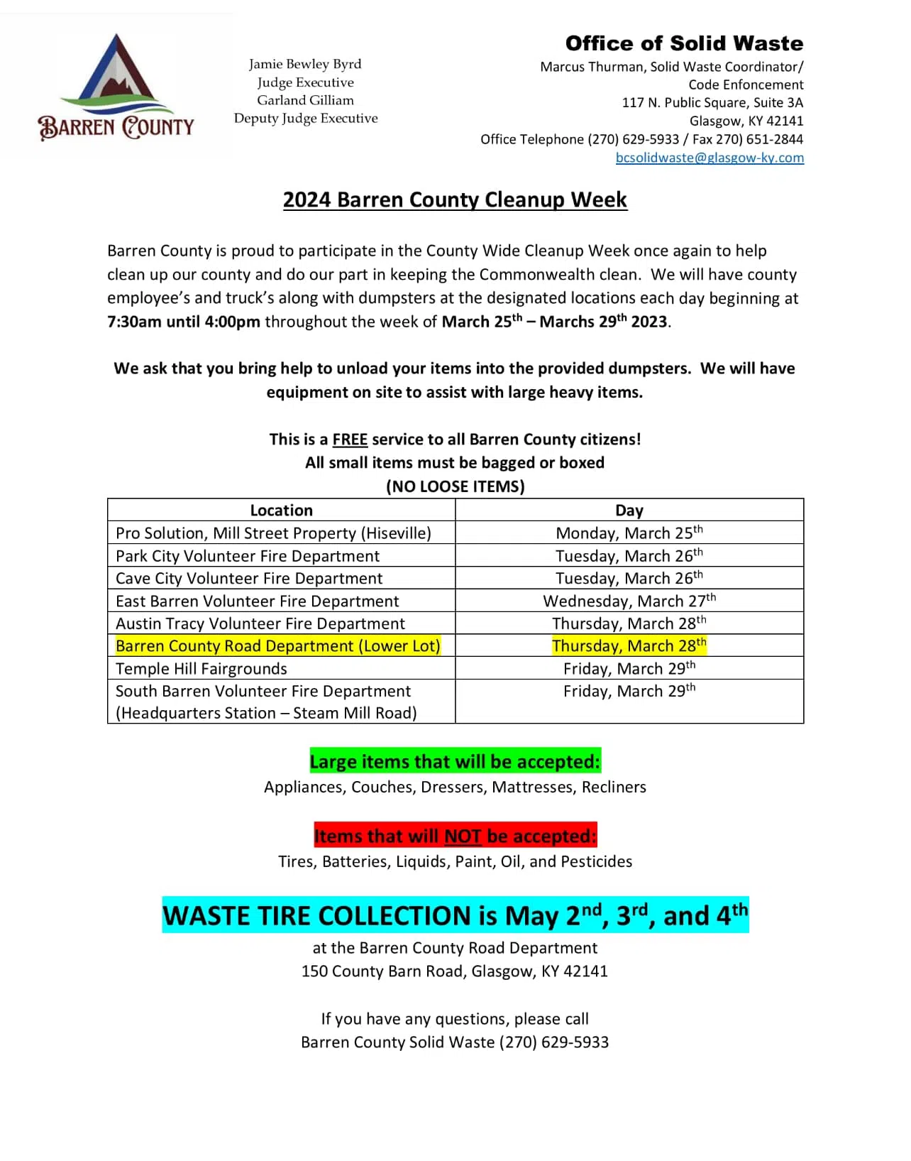 Barren County Clean-up Week | Glasgow News 1