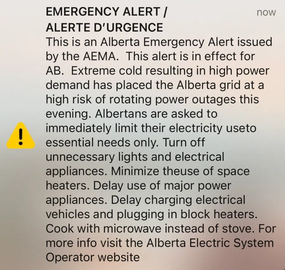 Critical emergency alert issued on Saturday evening urging Albertans to ...