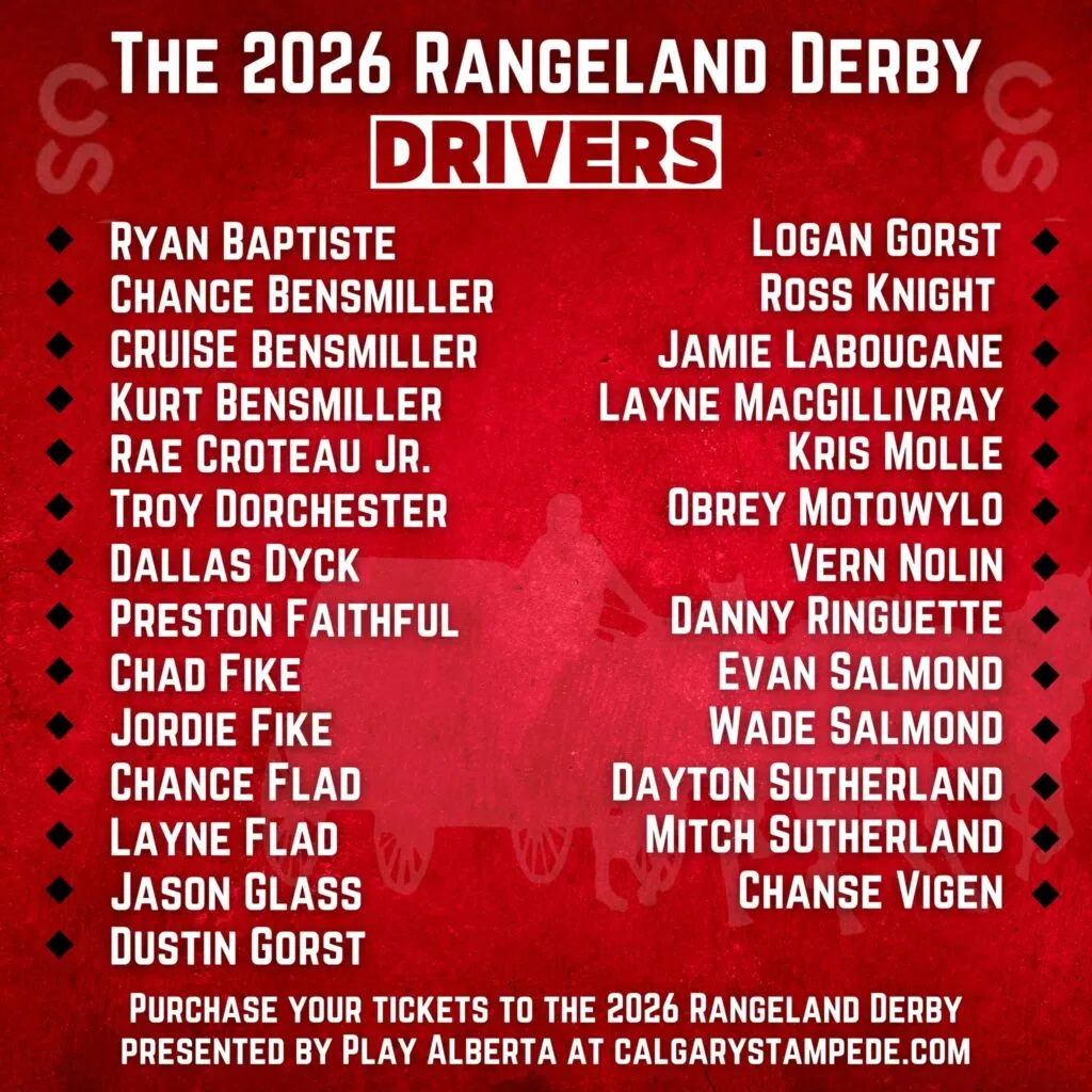 Calgary Stampede Announces the 2026 Rangeland Derby Drivers | CFWE ...