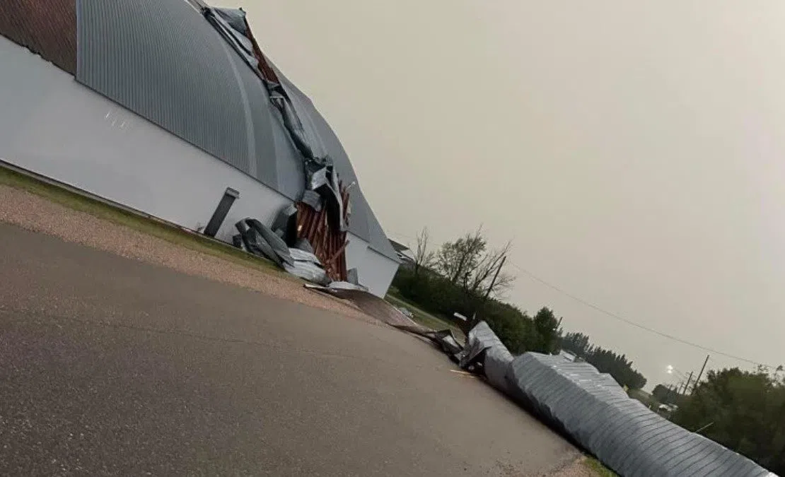 Thunderstorm, heavy winds severely damage Foxwarren arena | Q Country ...