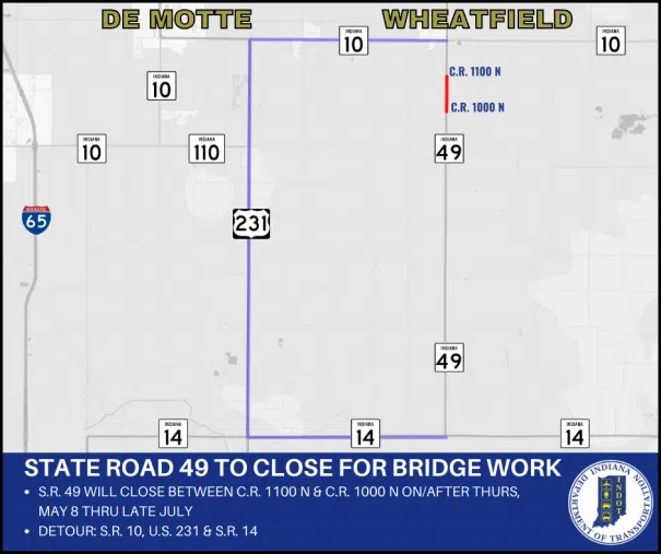 State Road 49 Closure South of Wheatfield for Bridge Work | Indiana 105