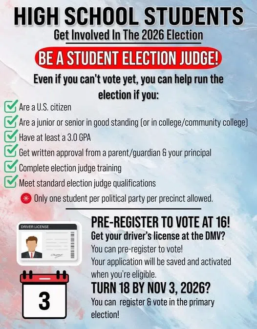 HIGH SCHOOL STUDENTS ENCOURAGED TO BECOME ELECTION JUDGES FOR 2026 ...