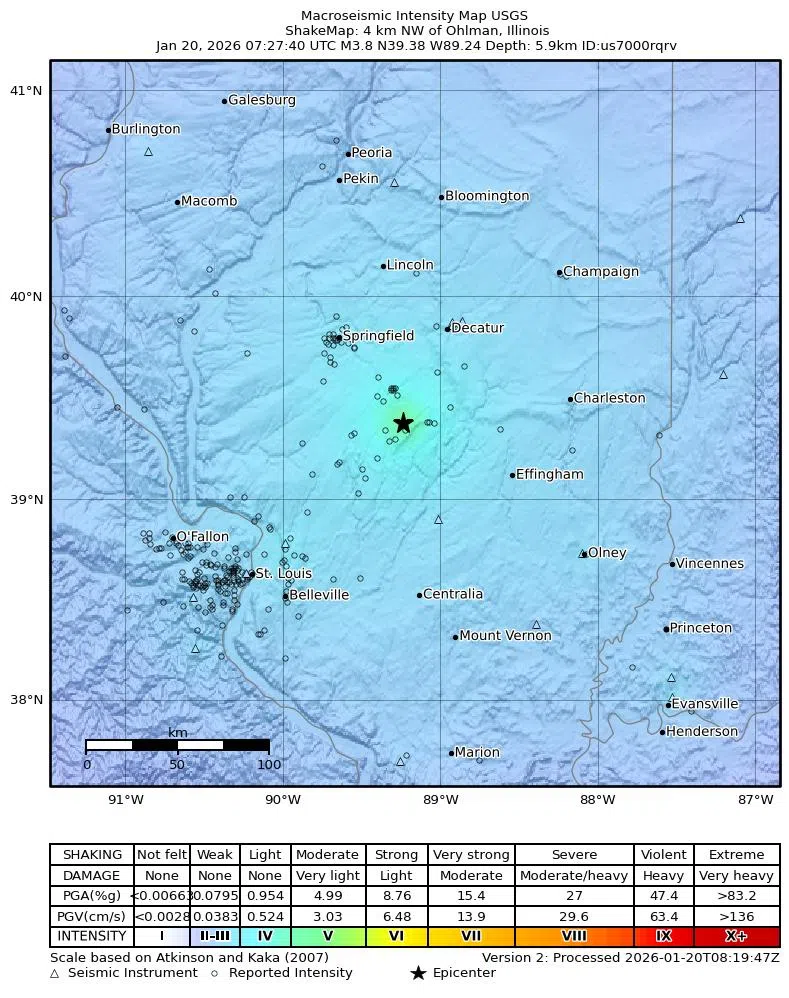 EARTHQUAKE RECORDED NEAR OHLMAN, ILLINOIS | WFIW FM / WFIW AM / WOKZ-FM
