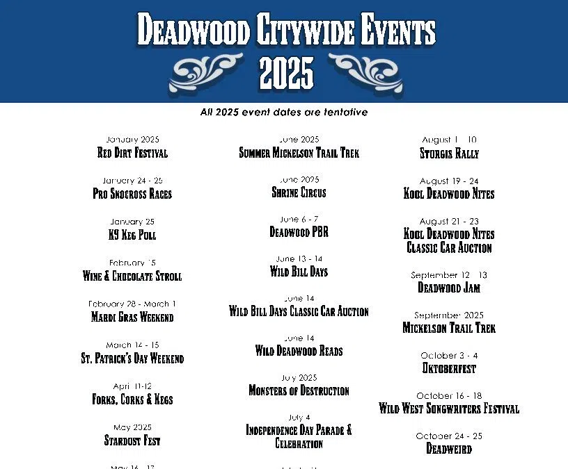 Deadwood City Wide Events 2024/2025 | 980 AM/103.5 FM BLACK HILLS GOLD ...