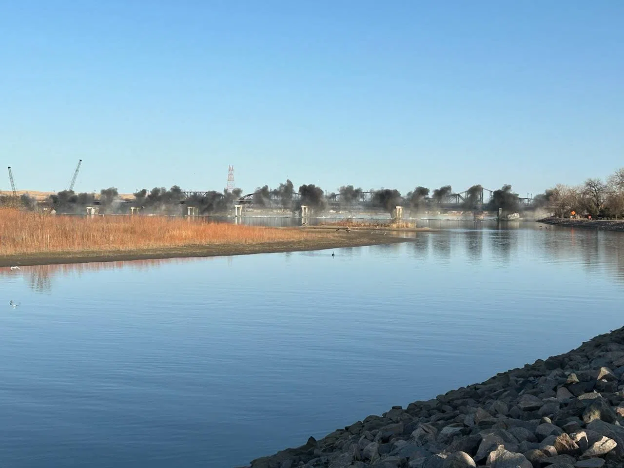 Dozens Watch As Old Waldron Bridge Girders Splash Down In Missouri ...