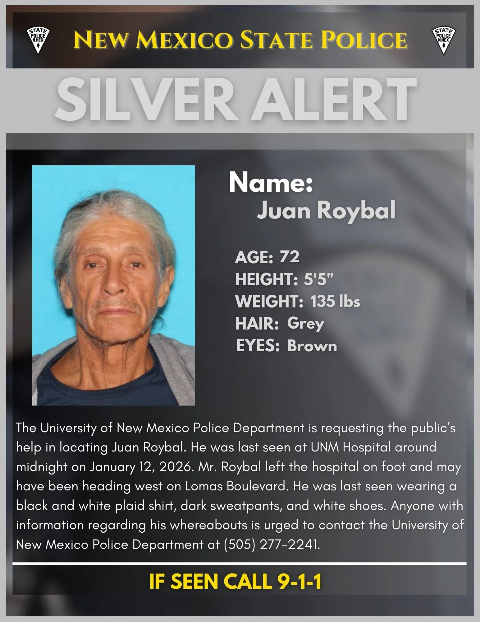 Silver Alert Issued for Missing 72-Year-Old Man Last Seen Near UNM ...