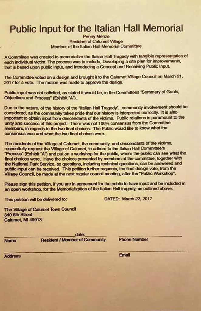 Italian Hall Petition | The Keweenaw Report