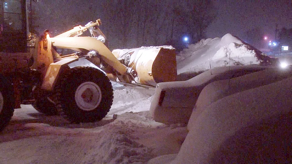 Snow front loader, night 1 | The Keweenaw Report