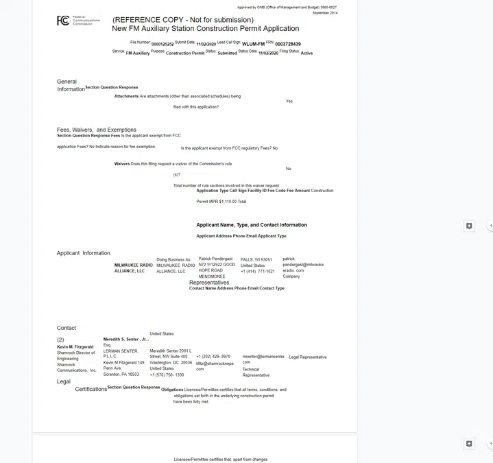 FCC APPLICATIONS | 102.1 FM Milwaukee (WLUM-FM)