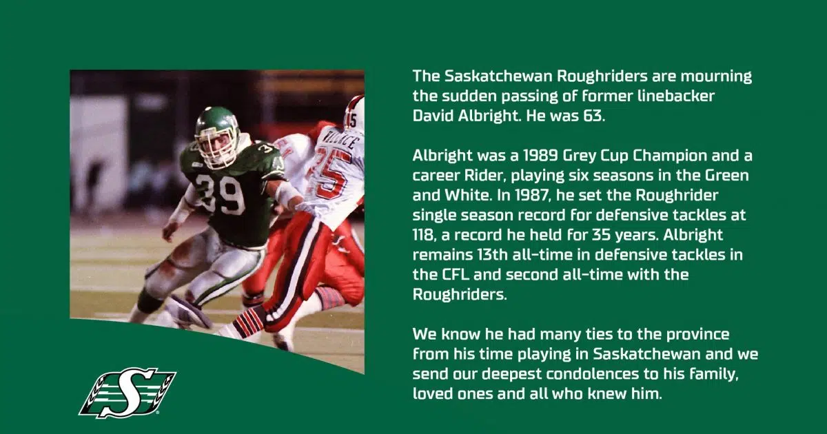 Former Roughrider linebacker Dave Albright dies at 63 | 980 CJME