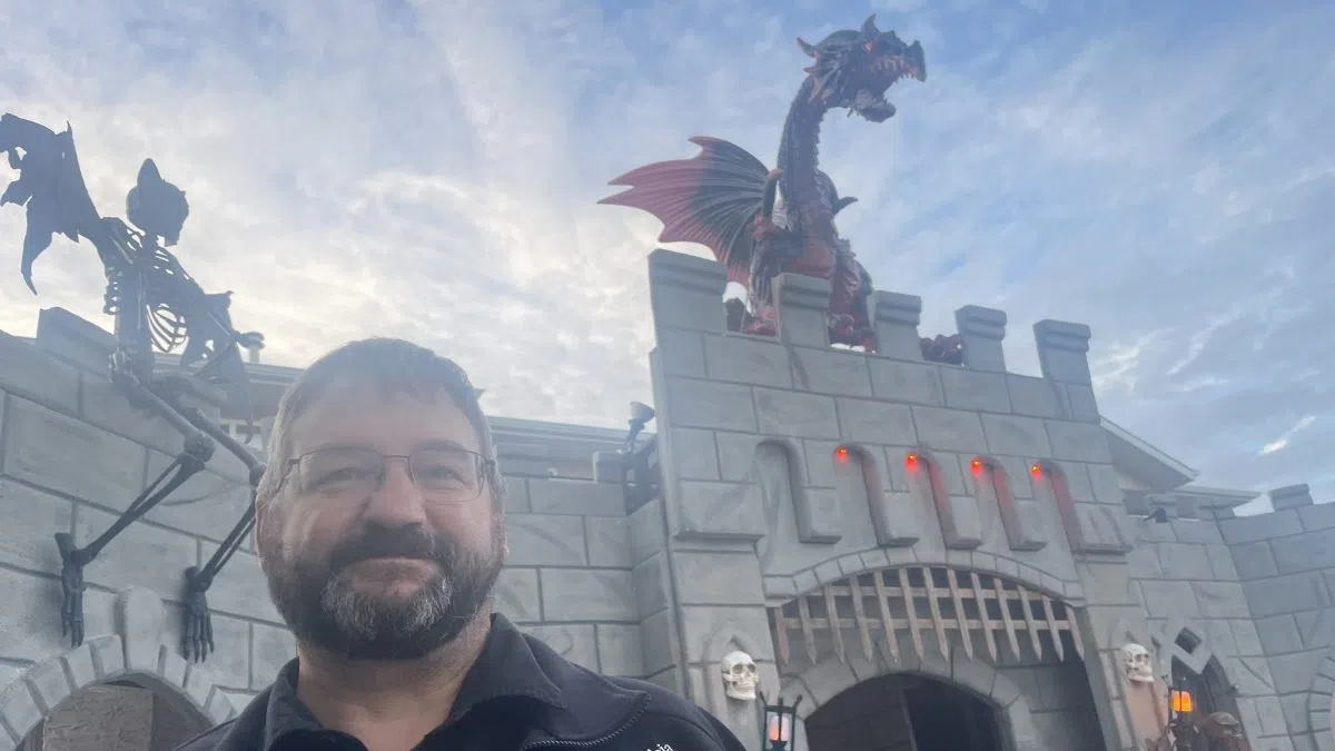 Ferocious dragon protects Bishop Crest Castle Halloween display | 980 CJME