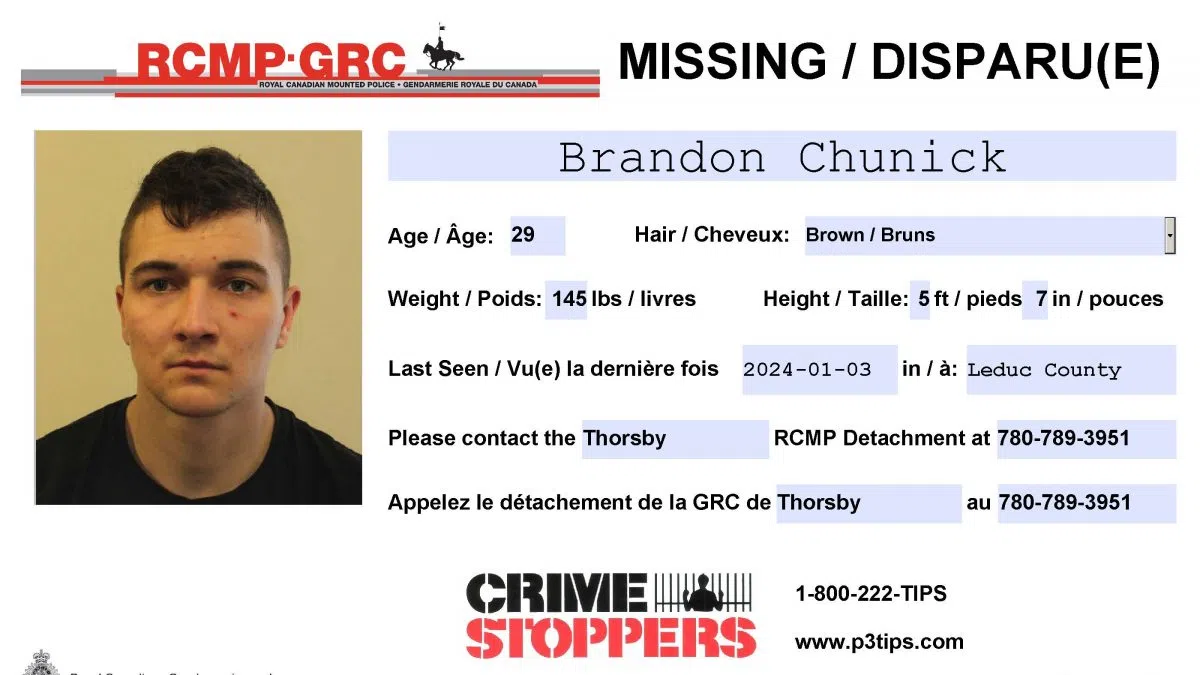 Missing Person: Brandon Chunick, 29, of Thorsby | Big West Country 92.9 FM