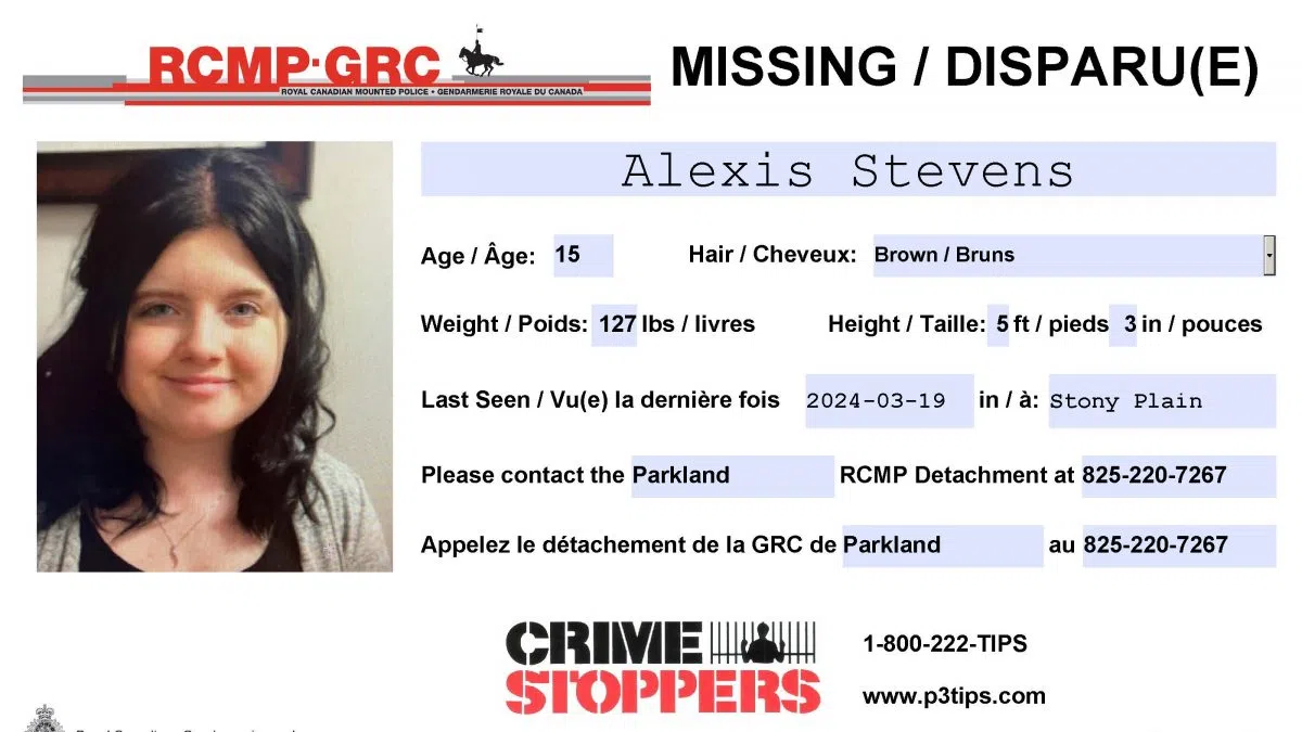 Missing Person: 15-year-old Alexis Stevens of Stony Plain | Big West ...