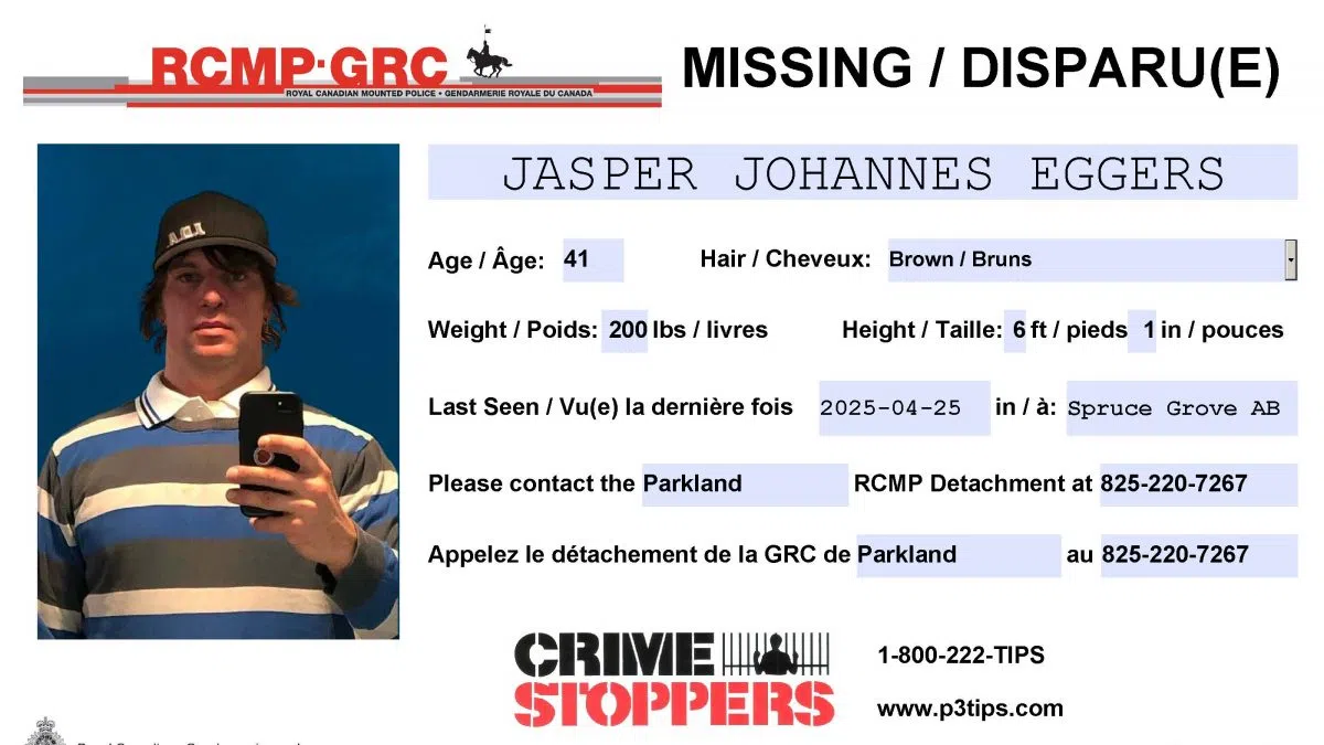 Missing: Jasper Johannes Eggers, 41, of Spruce Grove | Big West Country 92.9 FM