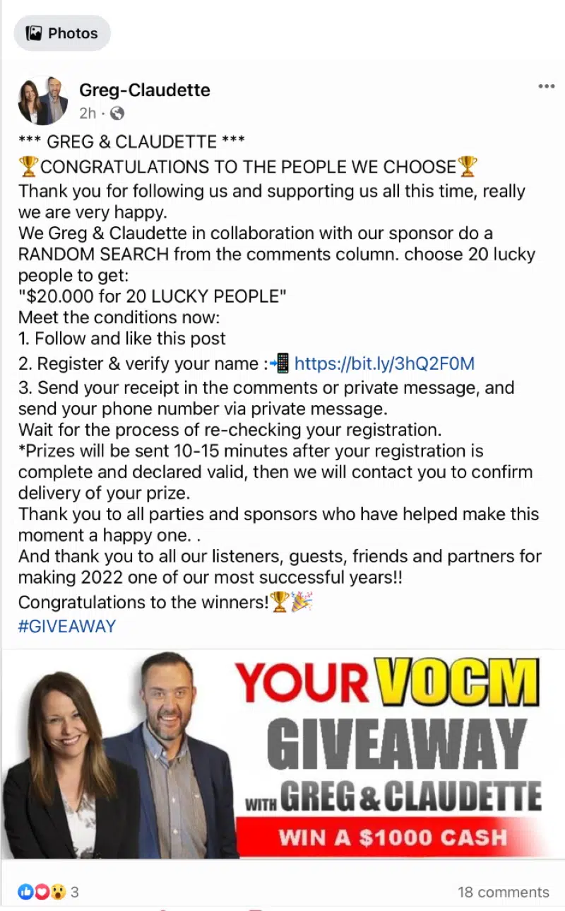 Facebook Scam Impersonating VOCM Staff Making Rounds on Social Media | VOCM